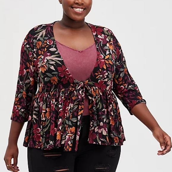 torrid | Sweaters | Nwt Torrid Black Floral Knit Babydoll Jacket ...